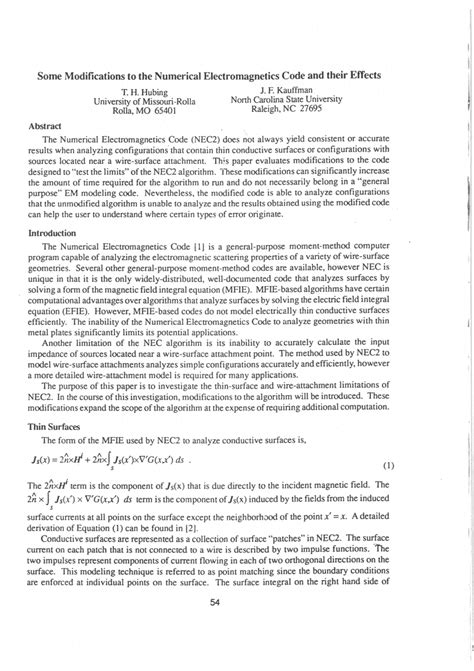 Pdf Some Modifications To The Numerical Electromagnetics Code And