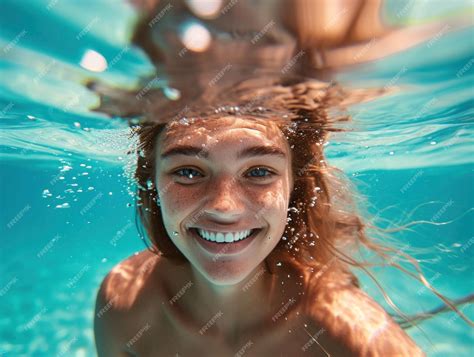 Premium Photo A Beautiful Girl Model Smiling Underwater Flowers