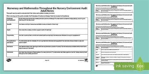 Numeracy And Mathematics Throughout The Nursery Environment Audit Mathematics Curriculum