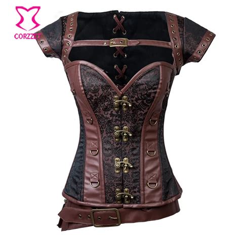 Corzzet Vintage Gothic Steampunk Brown Corset Women Clothing Waist