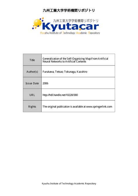 Pdf Generalization Of The Self Organizing Map From Artificial Neural