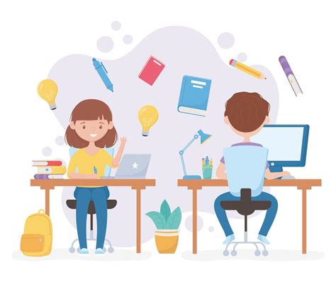 Educaci N En L Nea Con Ni Os Y Ni As Estudiando En La Computadora