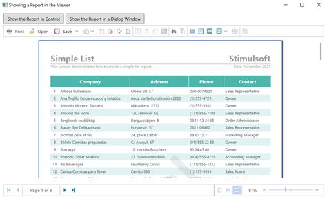 Showing A Report In The Viewer Samples