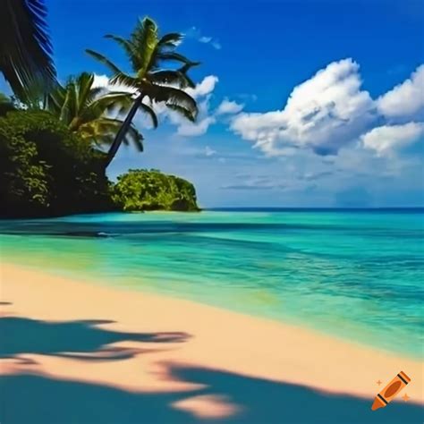Realistic Depiction Of A Tropical Beach With Palm Trees On Craiyon