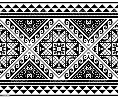 Hutsul Pysanky 전통적인 우크라이나어 부활절 달걀 벡터 원활한 긴 수평 패턴 흑백의 별과 기하학적 모양의 장식 배경