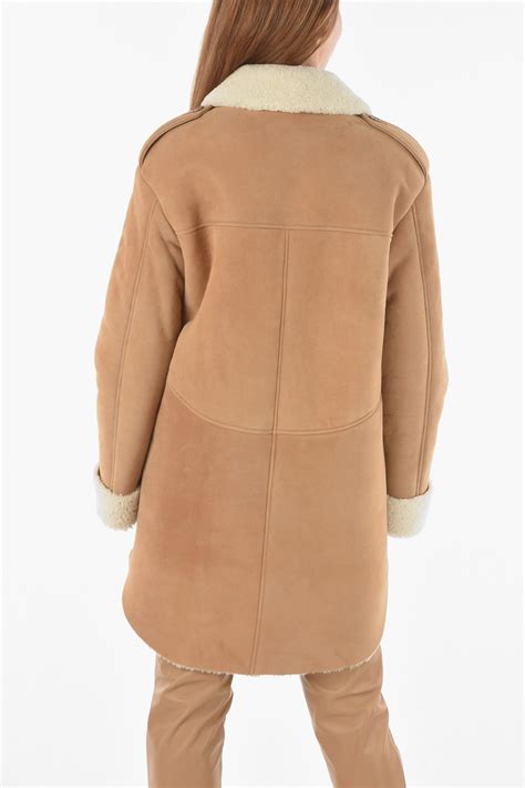 Drome Suede Leather Shearling Coat With Double Breast Pocket Women