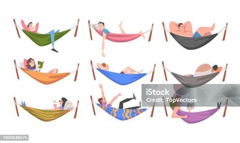 해먹 독서 책과 수면 벡터 일러스트레이션 세트에서 쉬고 있는 사람들 캐릭터 해먹에 대한 스톡 벡터 아트 및 기타 이미지 해먹