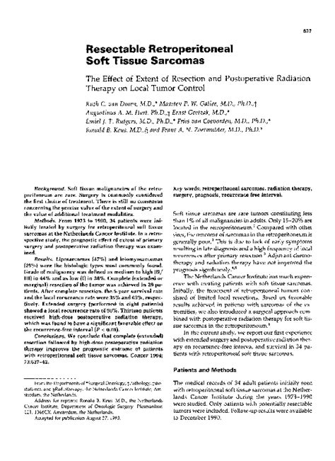 Pdf Resectable Retroperitoneal Soft Tissue Sarcomas The Effect Of