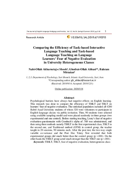 Pdf Comparing The Efficiency Of Task Based Interactive Language