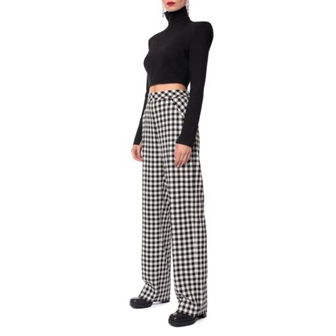 Romina Jet Set Wide Checkered Trousers AGGI By HALEWSKI Wolf Badger