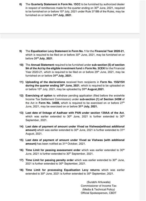 CBDT Issued Press Release Dated 25 06 2021 For Some Further Extension RAP CO