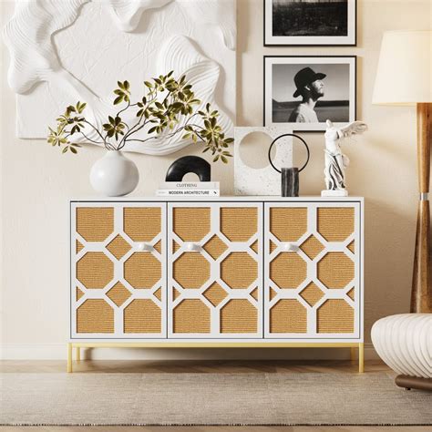 Merax Sideboard Mit Rattantüren Und Verstellbaren Einlegeböden Kommode