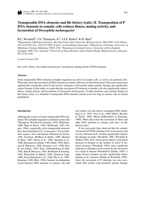 PDF Transposable DNA Elements And Life History Traits II Transposition Of P DNA Elements In