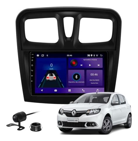 Multimidia 9 Polegadas Android 13 4gb 64gb Qled Carplay Sandero Logan Moldura E Camera De Ré