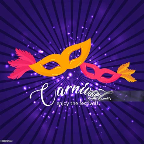 행복 한 브라질 카니발의 날입니다 보라색 바탕에 노란색과 분홍색 카니발 마스크 공 스포츠 장비에 대한 스톡 벡터 아트 및 기타 이미지 공 스포츠 장비 디자인 모자