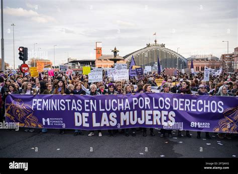 Hundreds Of Women During A Demonstration Called By The Madrid Feminist