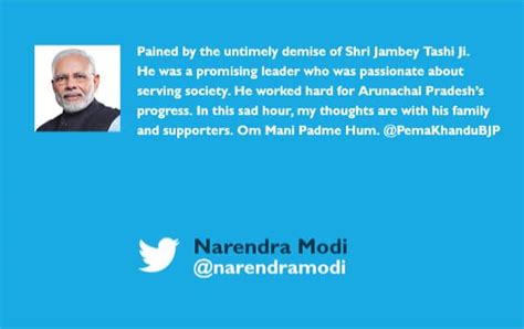 Pm Condoles Demise Of Shri Jambey Tashi