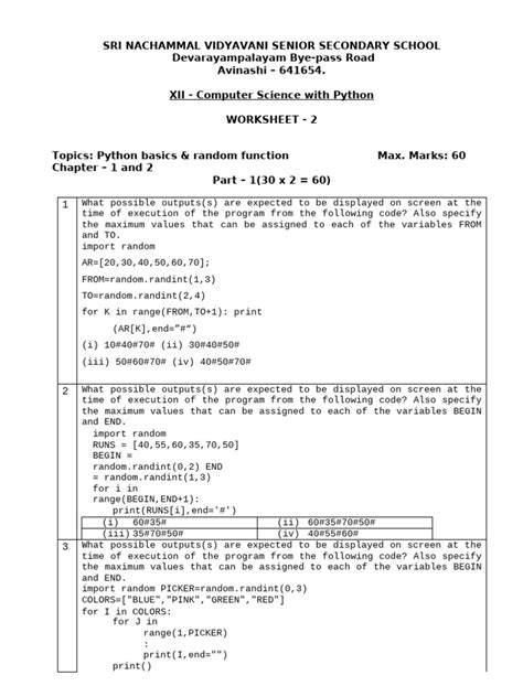 Xii Cs W2 Python Basic And Random Pdf Parameter Computer