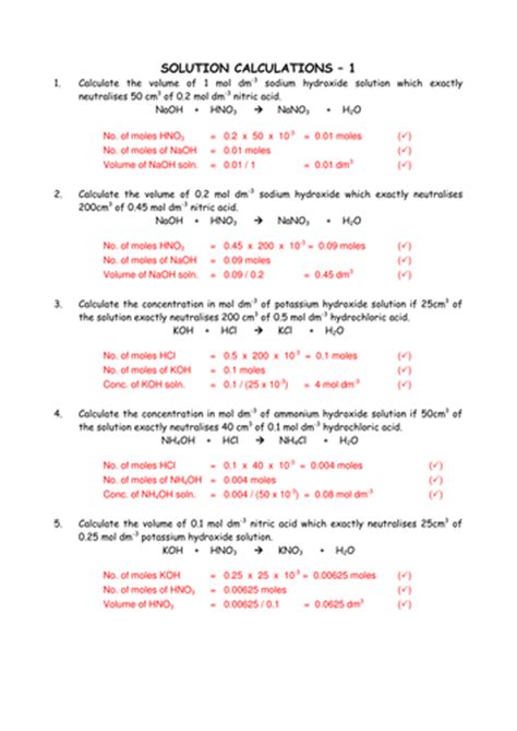 Chemistry Solution Calculations Collection Teaching Resources