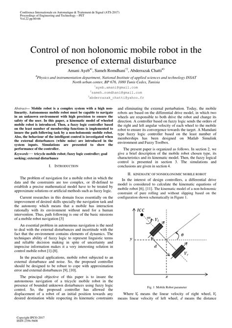 pdf control of non holonomic mobile robot in the presence of external