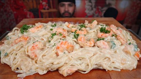 Asmr Shrimp Fettuccine Alfredo Pasta Mukbang Youtube