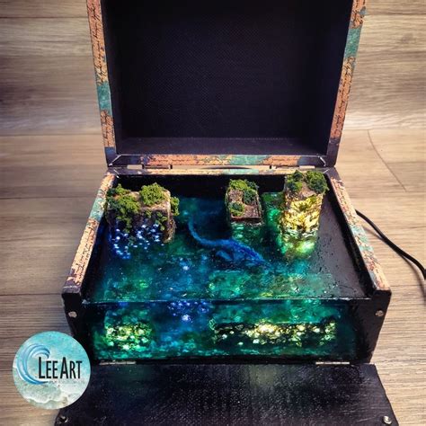 Wooden Light Box Diorama Sailing On The Sea Resin Night Light Ocean