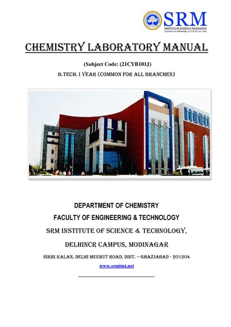 Lab Manual 2022 2023 Chemistry Laboratory Manual Subject Code 21CYB101J B I Year COMMON