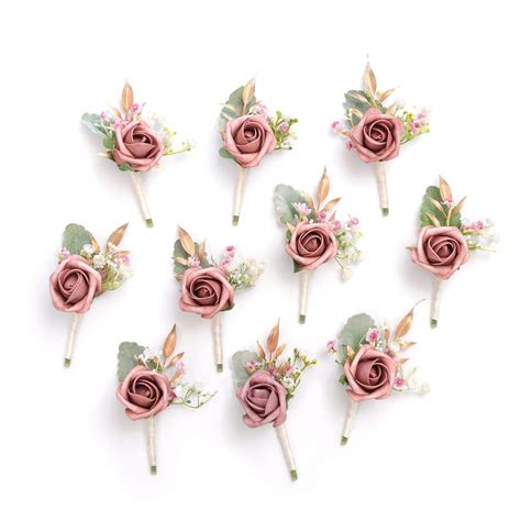 Buy Ling S Moment Dusty Rose Boutonniere For Men With Pins Set Of 10
