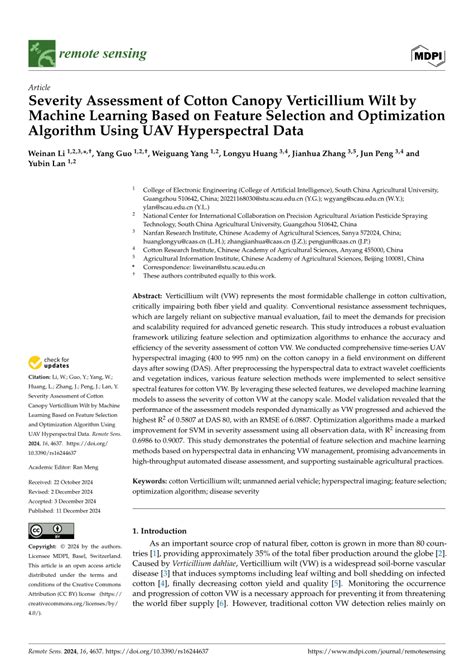PDF Severity Assessment Of Cotton Canopy Verticillium Wilt By Machine