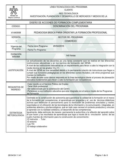 Informe Programa De Formación Complementaria Pdf Evaluación Cognición