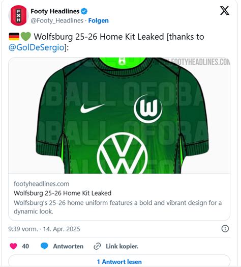 Leak Veröffentlicht So Soll Das Neue Vfl Wolfsburg Trikot Aussehen