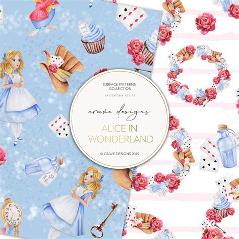 Alice In Wonderland Seamless Patterns Alice Digital Papers Etsy