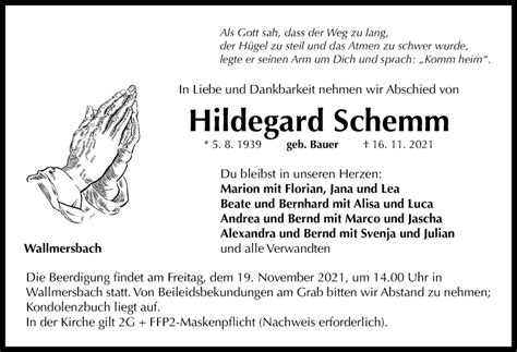 Traueranzeigen Von Hildegard Schemm Trauer Flz De