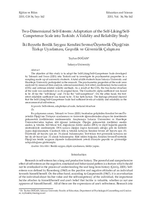 Pdf Two Dimensional Self Esteem Adaptation Of The Self Liking