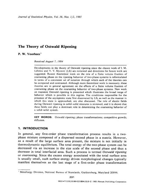 The Theory Of Ostwald Rippening Voorhess Pdf Precipitation Chemistry Diffusion