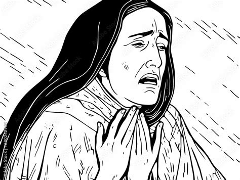 Vecteur Stock A Black And White Drawing Of A Woman With Her Hands In