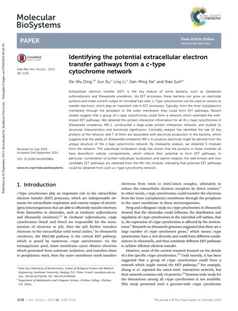 Pdf Identifying The Potential Extracellular Electron Transfer