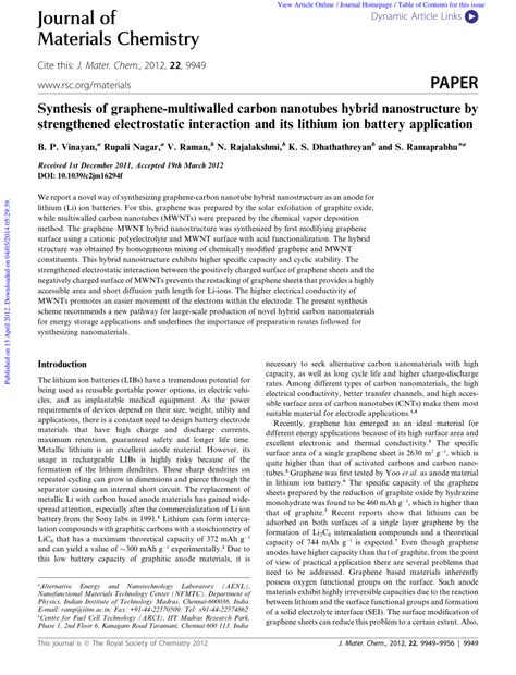 Pdf Synthesis Of Graphene Multiwalled Carbon Nanotubes Hybrid