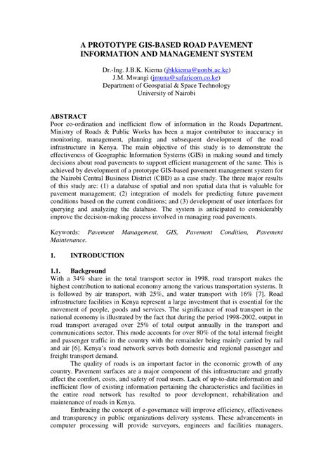 Pdf A Prototype Gis Based Road Pavement Information And Management System