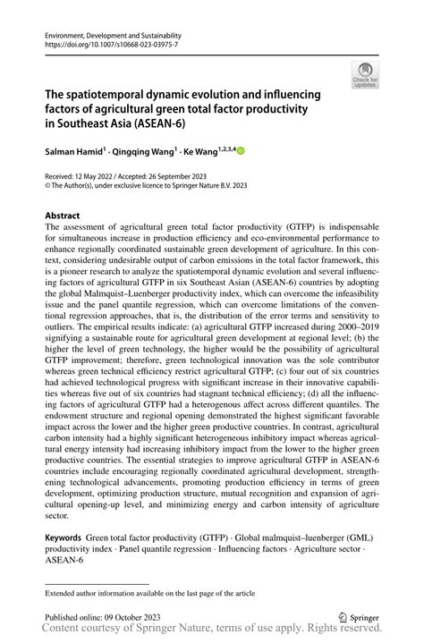 The Spatiotemporal Dynamic Evolution And Influencing Factors Of Agricultural Green Total Factor