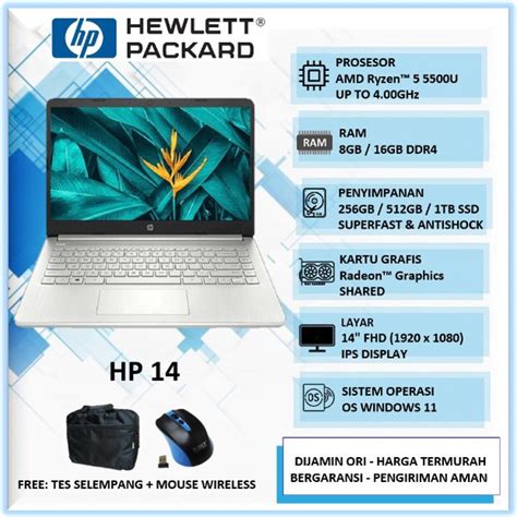 Jual Laptop Gaming Hp 14 Ryzen 5 5500u Ram 16gb Ssd 1tb 14 Fhd Ips