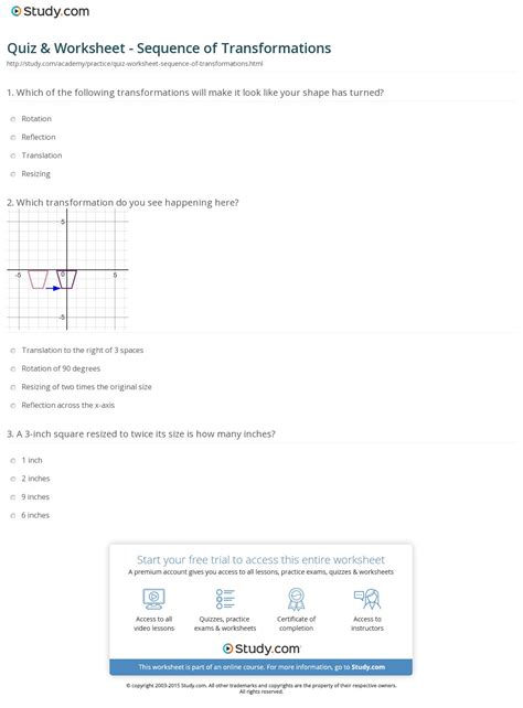 Quiz Worksheet Sequence Of Transformations Study Db Excel