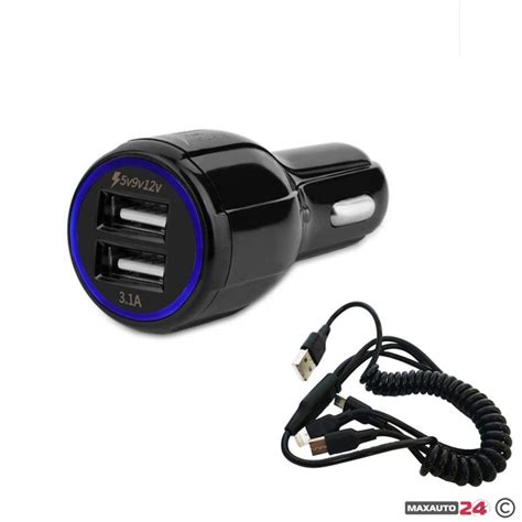 Универсално Usb зарядно за кола с два порта и Usb кабел 3 в 1