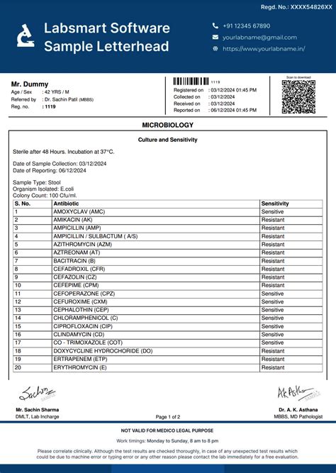 Stool Culture And Sensitivity Report Format Ms Word And Pdf