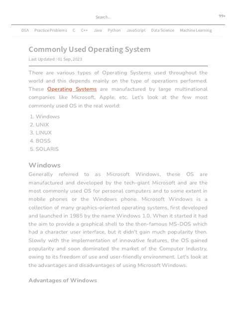 Monly Used Operating System Geeksforgeeks Pdf Operating System Microsoft Windows