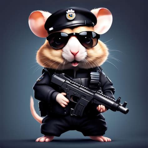 A Mouse With Sunglasses And A Gun That Says Police On It Premium AI Generated Image