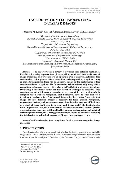 pdf face detection techniques using database images