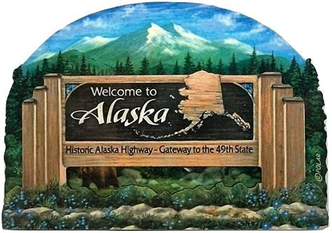 Alaska State Welcome Sign Artwood Fridge Magnet