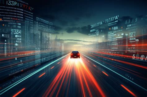 dynamic digital binary code with cityscape and motion blur for ai big data visualization concept