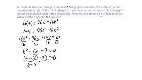 Solved An Object Is Launched Straight Into The Air The Projectile